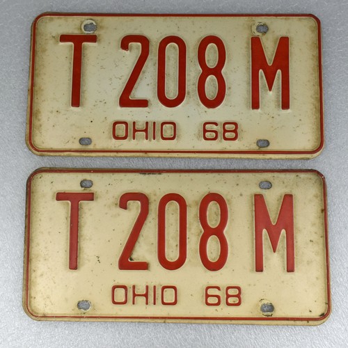 Vintage MATCHING PAIR 1968 Red OHIO License Plates T-208-M Automobilia ...
