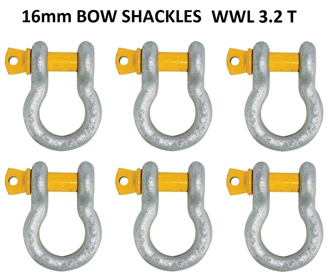 16mm Bow Shackles Rated WWL 3.2T S Grade Yellow Pin Hayman TrailTowing ...
