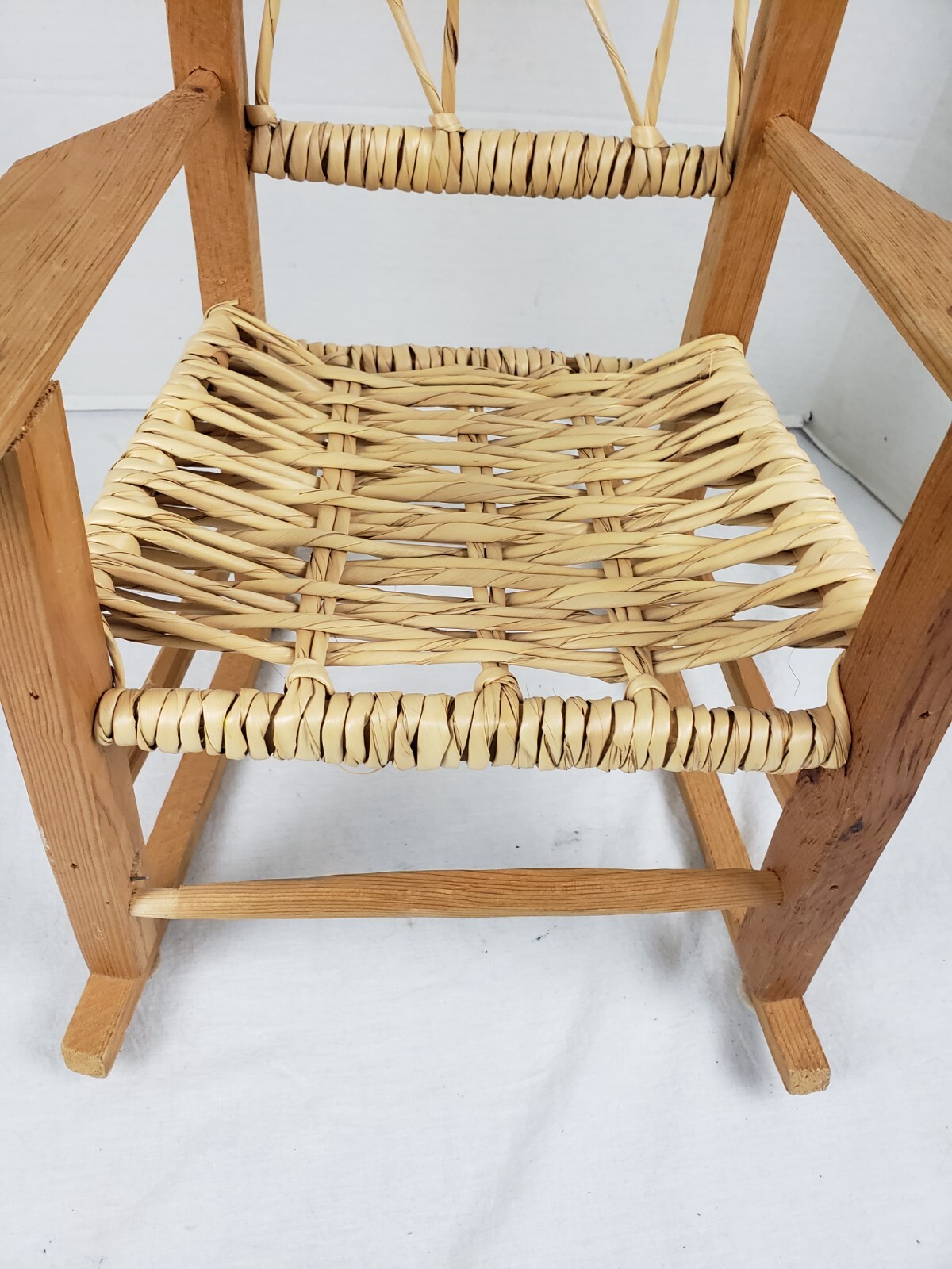 Vintage Wood and Wicker Doll Size Rocking Chair Small 19" T x 17" x 14 ...