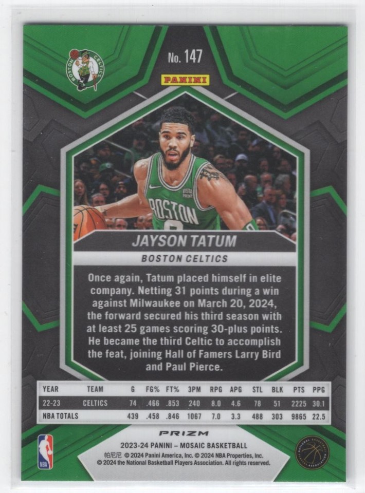 #147 2023-24 Mosaic REACTIVE BLUE Jayson Tatum Boston Celtics | eBay