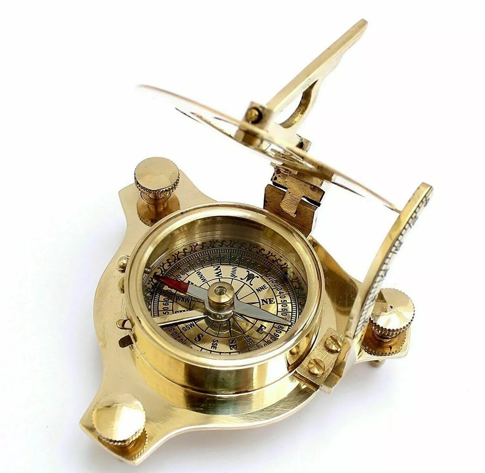 Nautical Brass Sundial Compass West London Working Compass With wooden ...