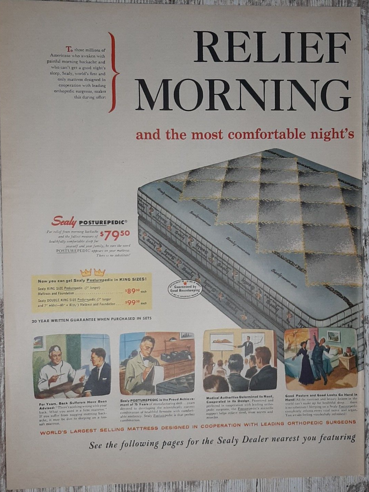 1956 Sealy Vintage 2-Page Print Ad Mattress Posturepedic Support Bed ...