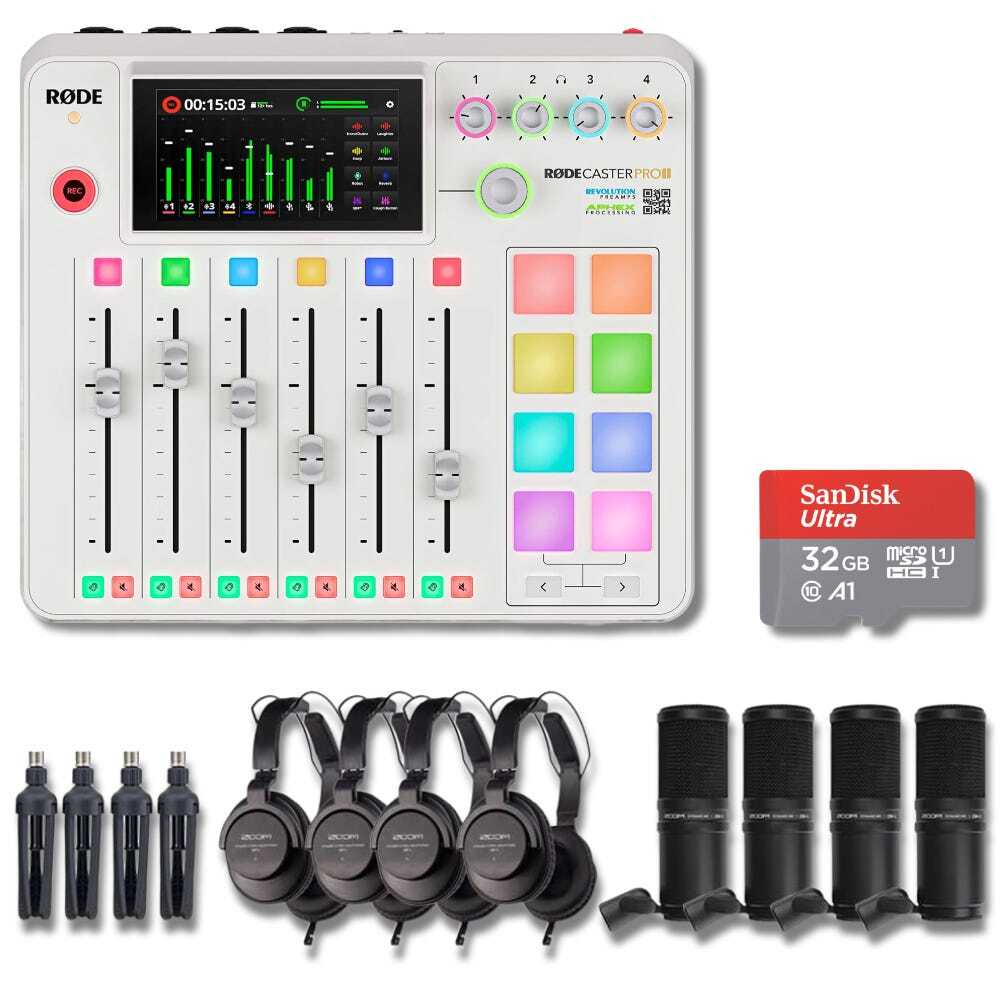 Rode RODECaster Pro 2 White Bundle with 4x Zoom ZDM-1 Podcast Mic Packs ...