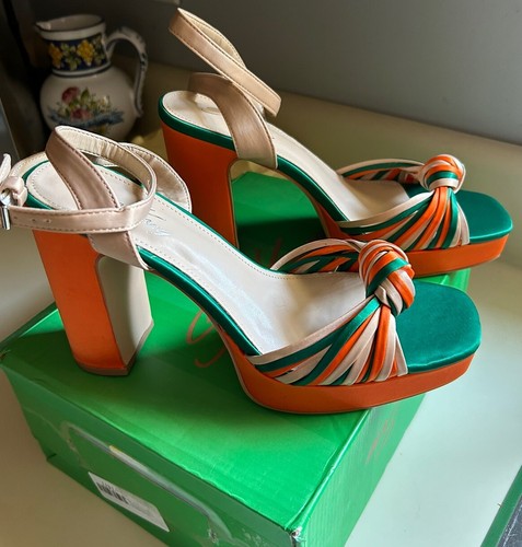 SUN ENVY Platform Block Heels Womens Sandals Sz 8 Satin Strap Open-Toe ...