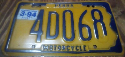 Vintage Pennsylvania PA PENNA Motorcycle License Plate 4D068 | eBay