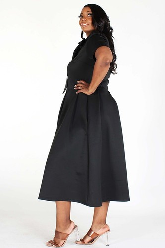 Women's Plus size Modest Bow Tie knee length black midi dress | eBay