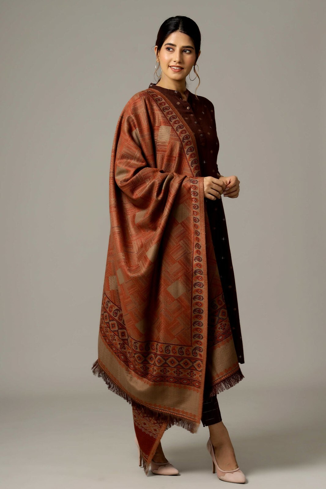 5 PC Lot Handmade Reversible, Wool, Jacquard Shawl. Jamavar Wrap ...