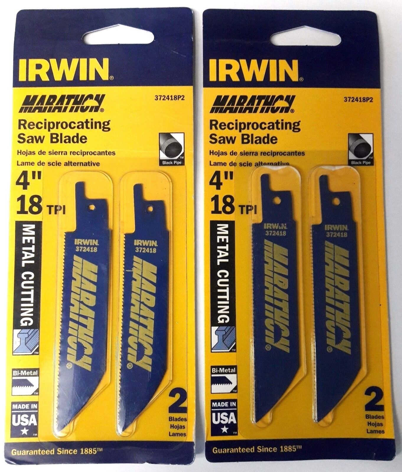 Irwin 372418P2 4" x 18TPI Bi-Metal Metal Reciprocating Saw Blades USA 2 ...