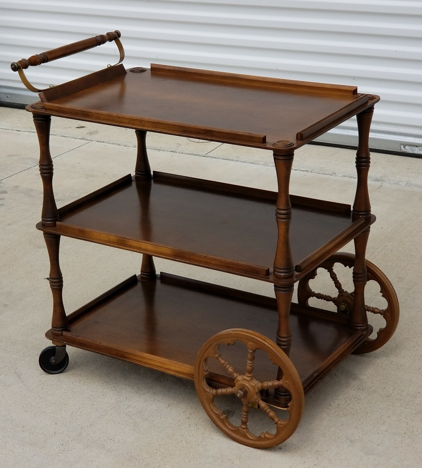 Antique Wood Serving Tea Bar Cart, Original 3-Tier Rolling Server/ Tea ...