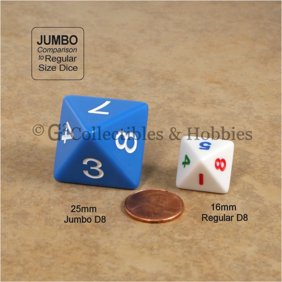 NEW 25mm Jumbo Blue D8 Die D&D RPG Game 8 Sided 1 inch Polyhedral Dice ...