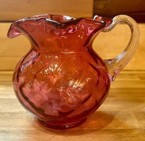 Fenton Art Glass Country Cranberry Pitcher With Crystal Handle | eBay