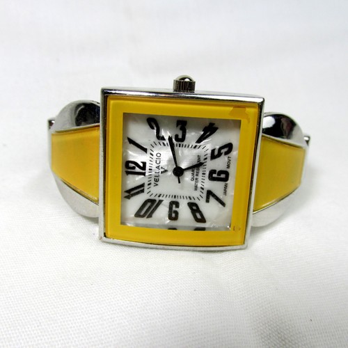 Yellow And Silver Square Face Vellacio Quartz Hinged Cuff Watch New ...