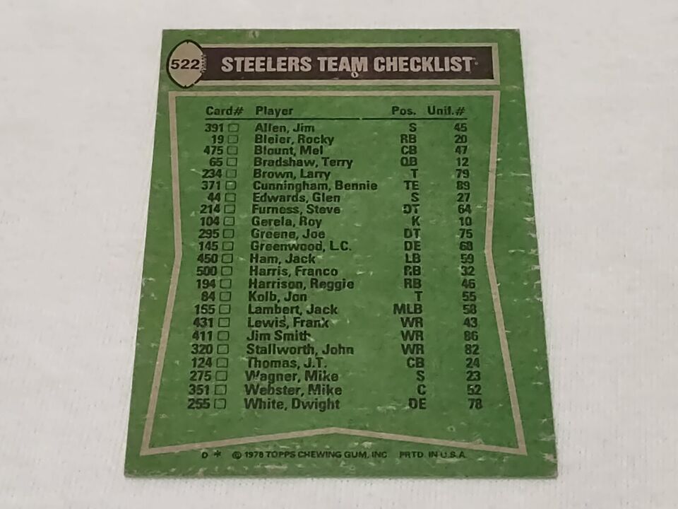 Franco Harris/Jim Smith/Mel Blount/Steve Furness 1978 Topps #522 Base ...