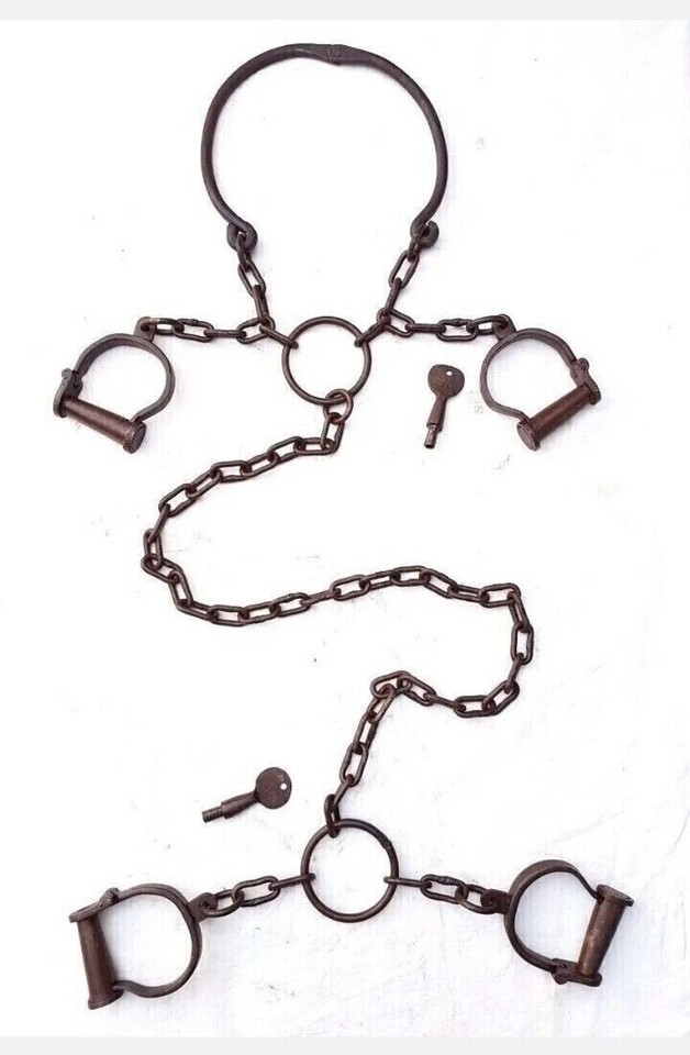 2 key Iron Antique Handcrafted Rare Neck Leg & Hand Handcuffs Lock | eBay