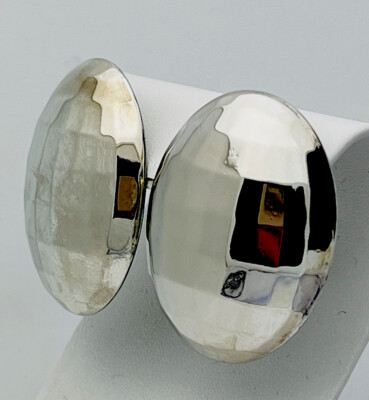 Vintage 1980-90s Silver Tone Hammered Shield Pierced Earrings | eBay