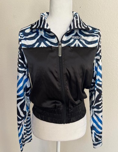 ROBERTO CAVALLI Sport Sm black sea zebra pattern track suit jacket ...