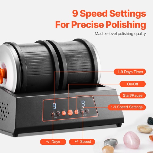 Rock Tumbler Machine 8 lbs Rock Polishing Kit 9 Speed 9-Day Timer Dual ...