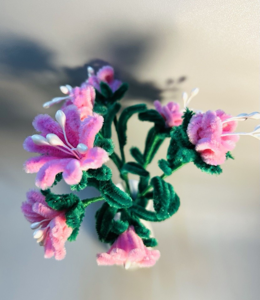 Pink Flowers Bouquet In The Vase Pipe Cleaners Handmade | eBay