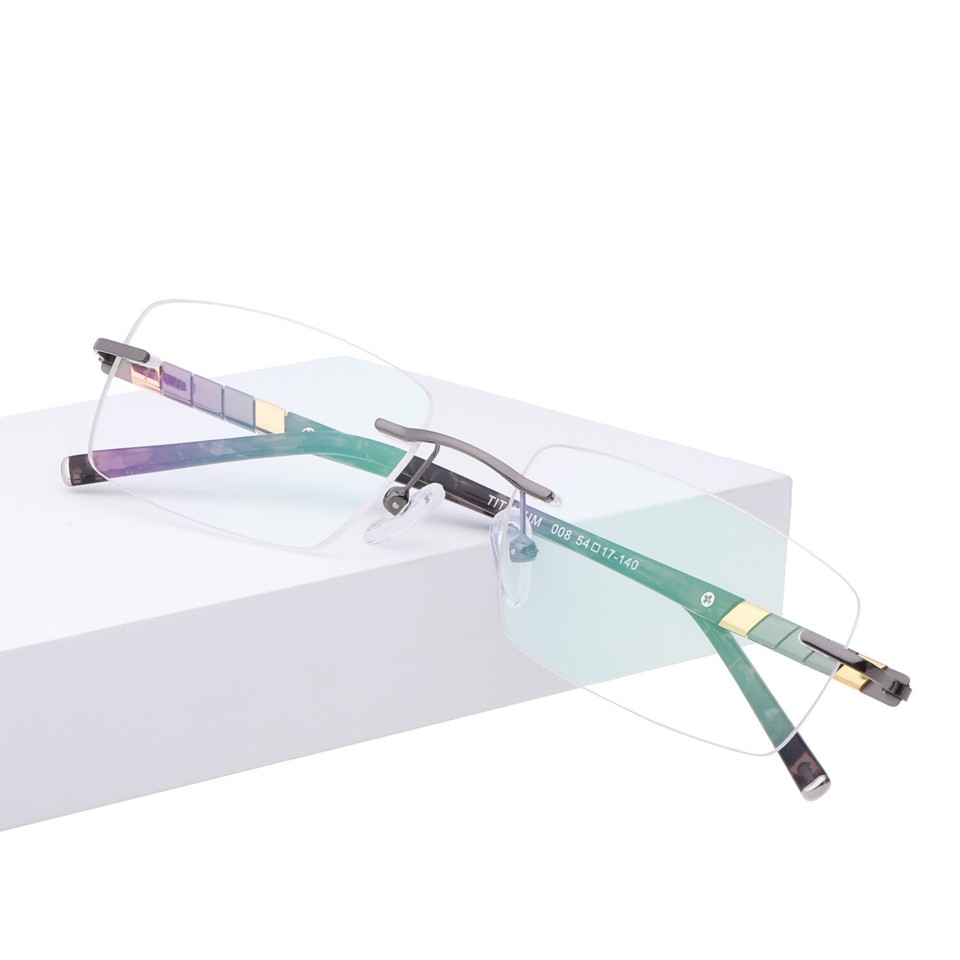 Men's Business Titanium Rimless Eyeglasses Frames Optical Eyewear RX ...