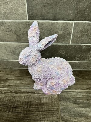 Floral Easter Bunny Resin Purple Lavender Rabbit With Flowers Figurine ...