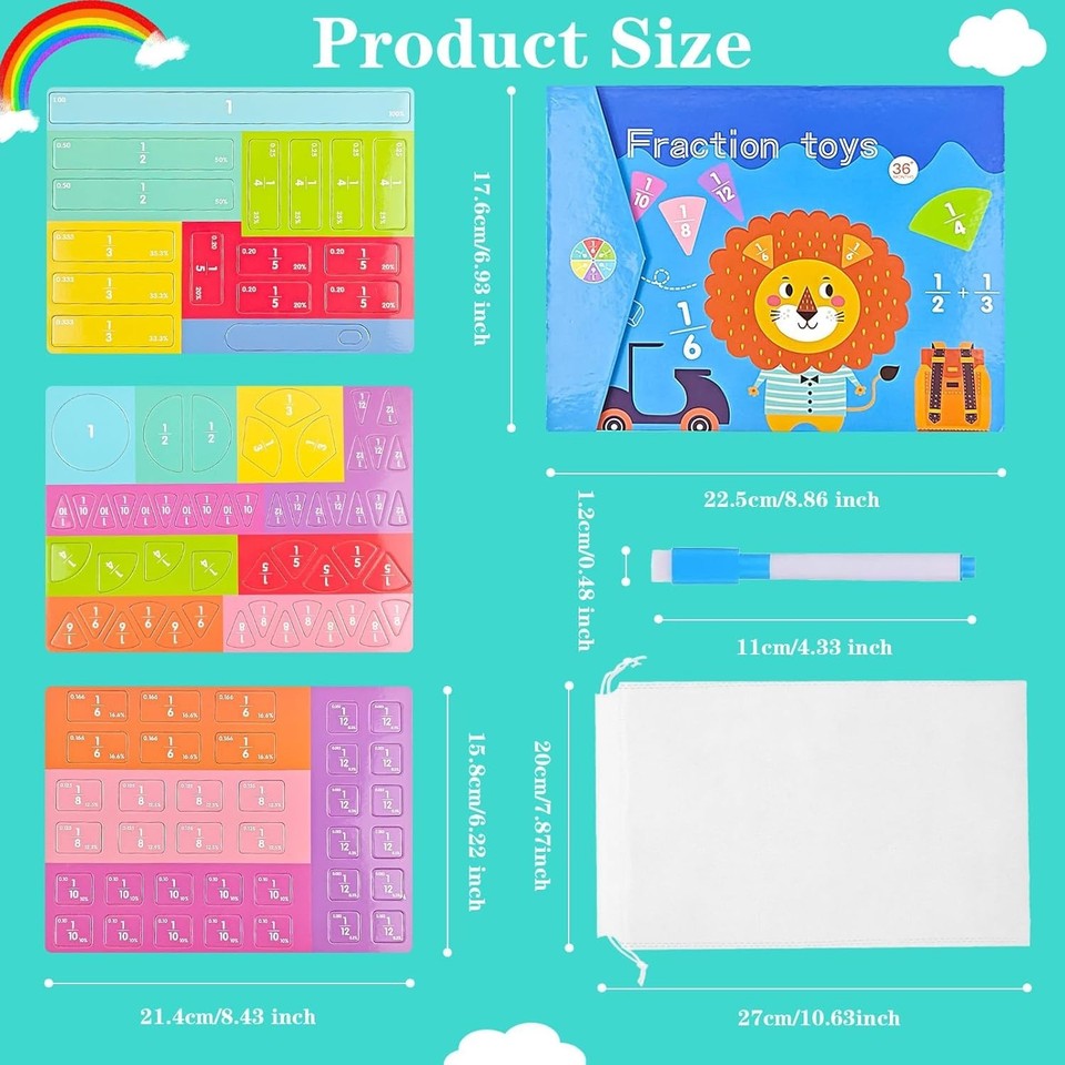 Montessori Magnetic Book Fraction Puzzle for Children, Magnetic ...