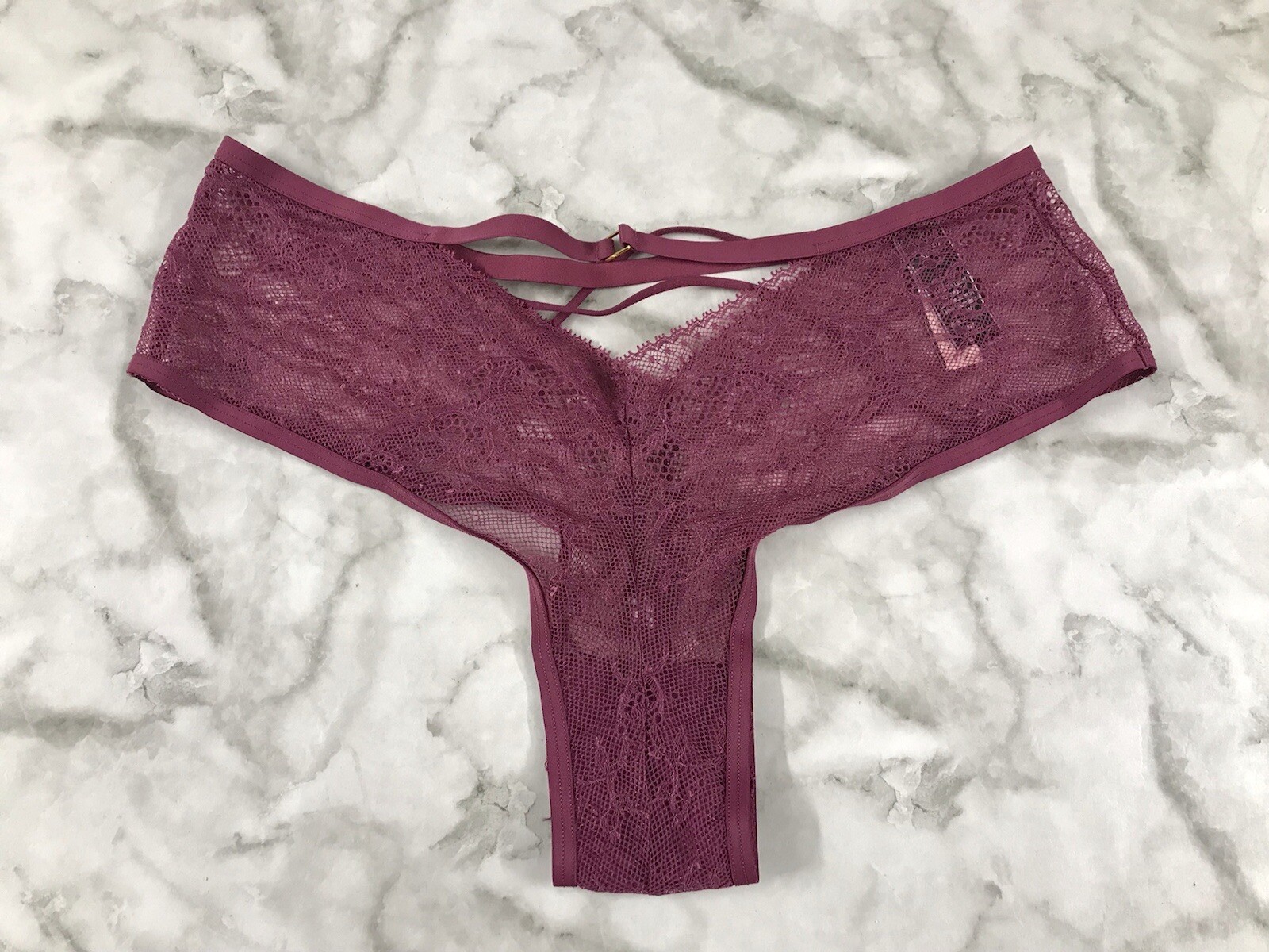 RARE Victoria's Secret Cheeky Lace Strappy Panty Sz M… - Gem