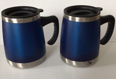 Trudeau Maison Umbria 15 Oz Insulated Desk Mugs W/ Lids Set Of 2 Blue ...
