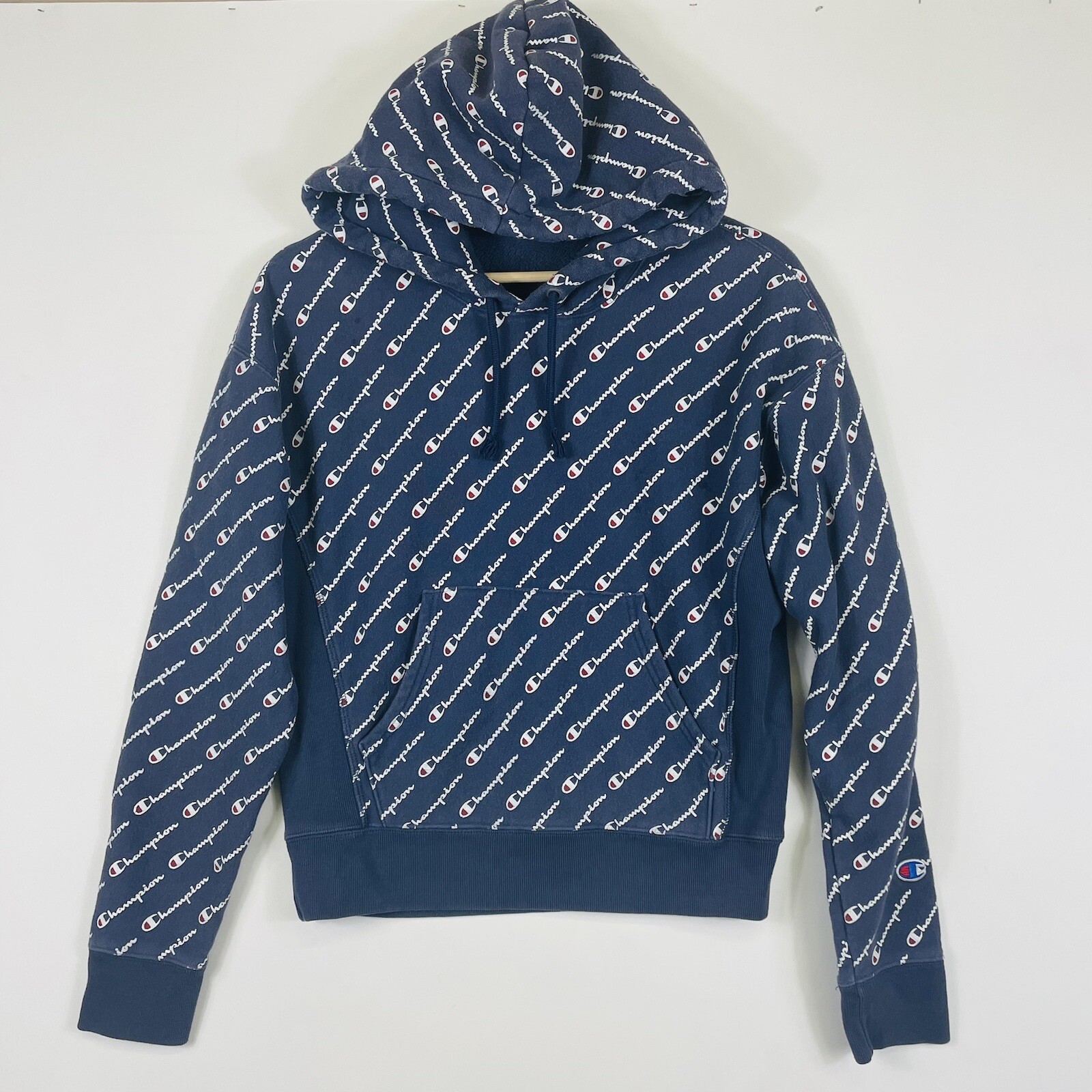 Champion Blue Reverse Weave Logo Hoodie Pullover Sweatshirt Womens ...