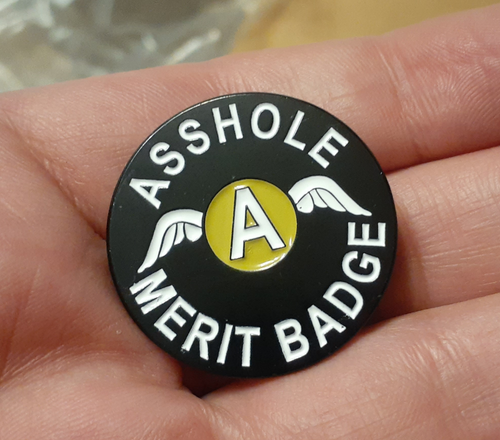 A*SHOLE MERIT BADGE Lapel Pin brooch a*s hole A wings enamel funny ...