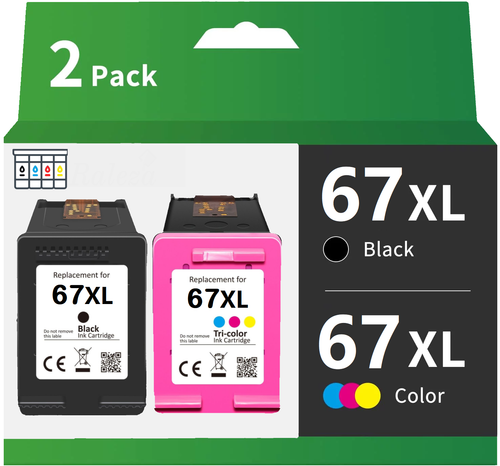 2pk Replacement 67XL Black & Color ink Cartridge for HP 67 XL DeskJet ...