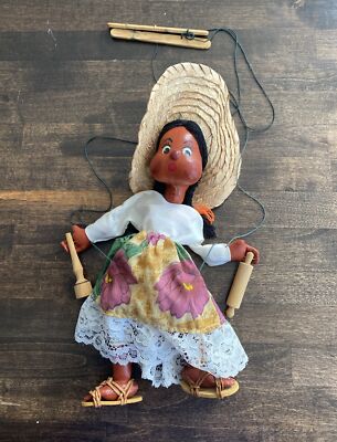 Mexican Marionette Girl 11" Puppet String Sombrero Handmade Cute ...