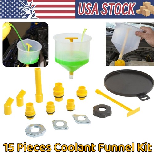 Spill Proof Radiator Coolant Filling Funnel Kit 15-pcs Cooling System ...