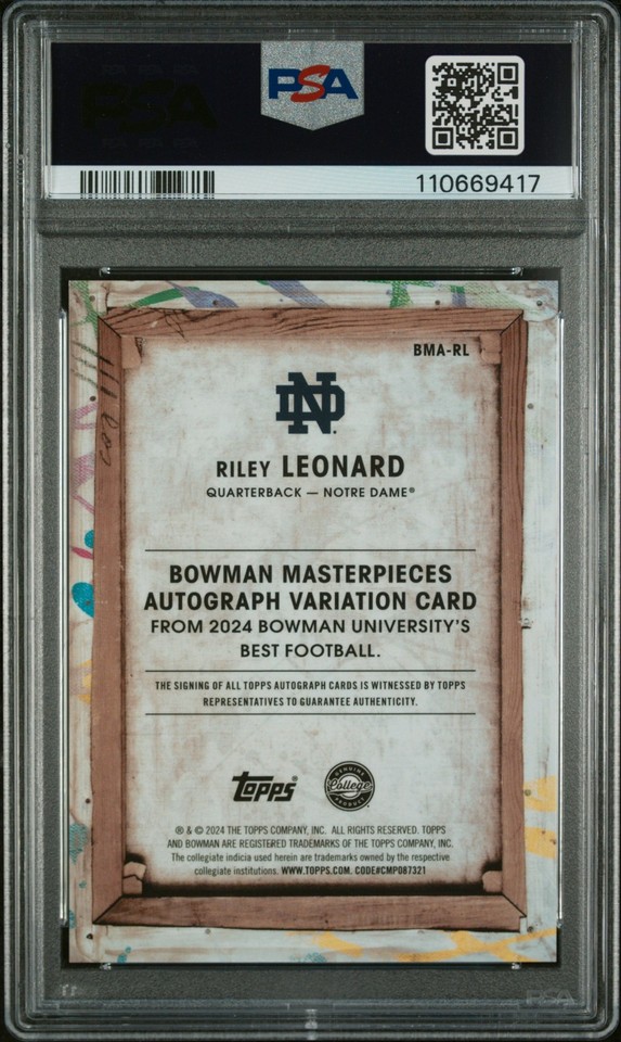 2024 BOWMAN BEST UNIVERSITY BOWMAN MASTERPIECES AUTOS RILEY LEONARD 7/ ...