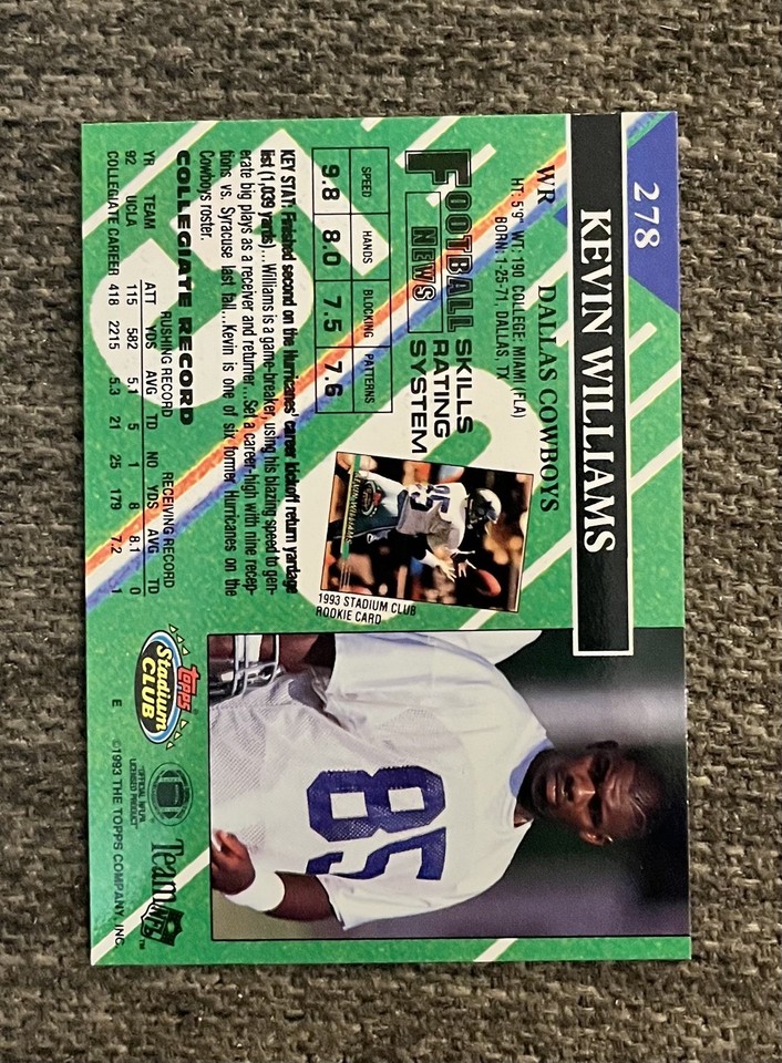 1993 Stadium Club Football Super Bowl 28 Exchange #278 Kevin Williams ...