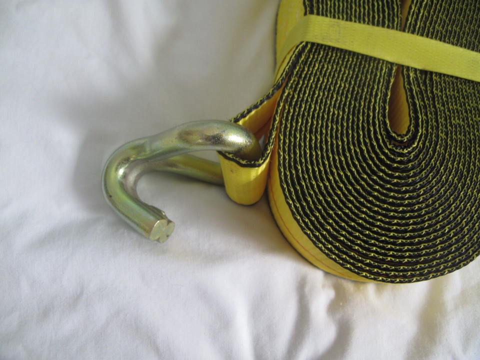 (2) NEW 27' Double J-Hook Ratchet Strap Tie Down Yellow 10,000 lb Break ...