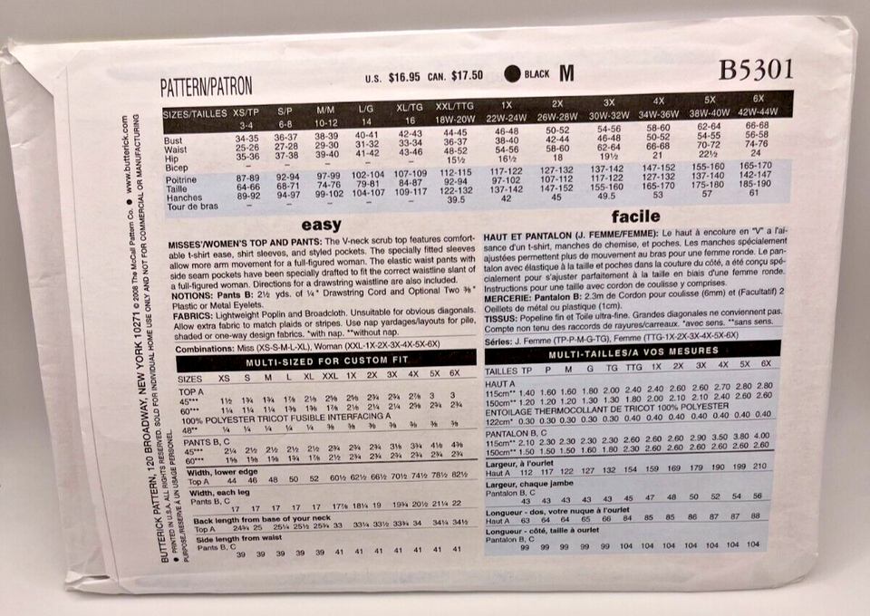 Butterick Pattern B5301 Connie Crawford Women Scrub Shirts Pants Sz Xs ...