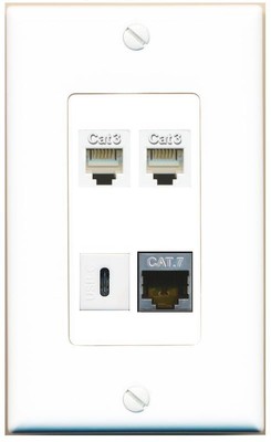 [4 Ports] CAT7 2 PHONE USBC Wall Plate DecorZ White | eBay