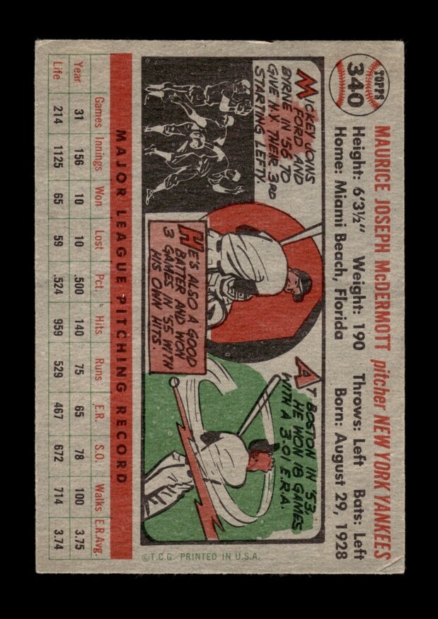 1956 Topps Set-Break #340 Mickey Mcdermott VG-VGEX *GMCARDS* | eBay