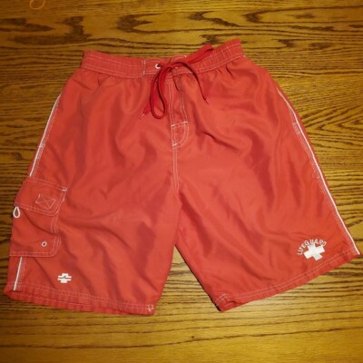 Lifeguard Embroidered Swim Trunks Mens Medium Red Board Shorts Lined ...