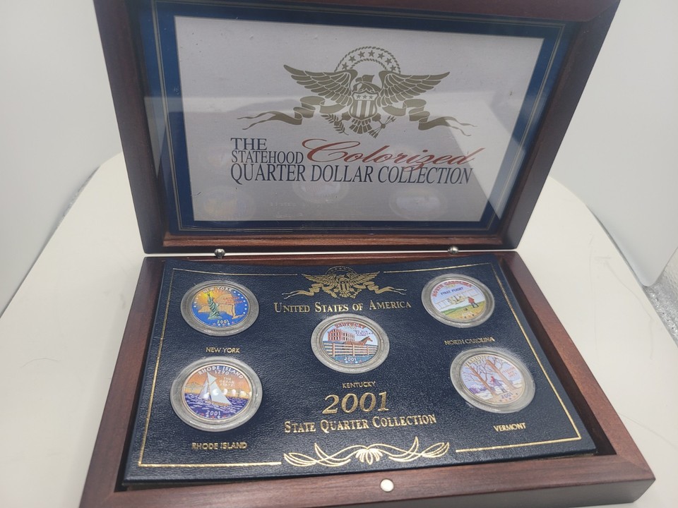 Set of Five 2001 Uncirculated Colorized Statehood Quarter Set in Case ...