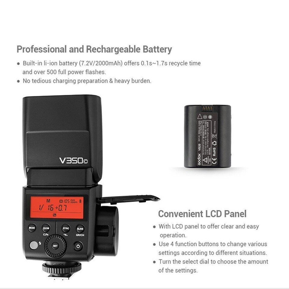 Godox V350C V350 Camera Flash Speedlite Speedlight For Canon Camera 2 ...