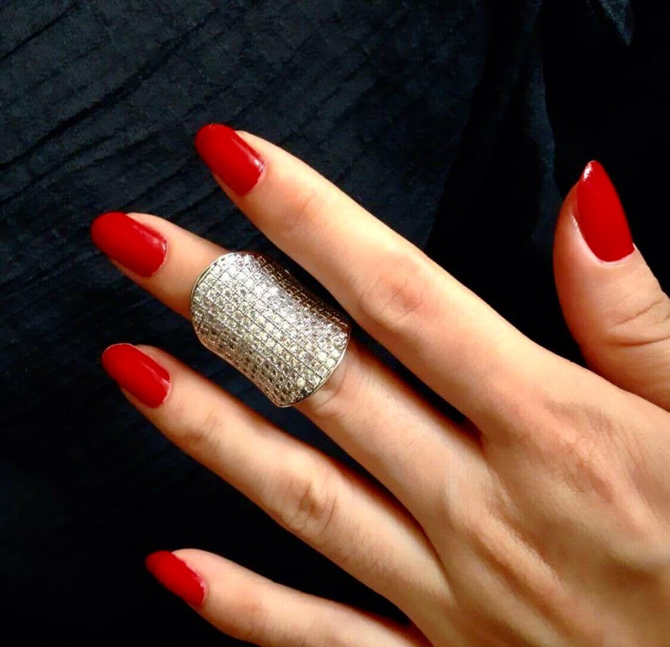 18k White Gold Filled Large Index Ring made w/ Swarovski Crystal Stone ...