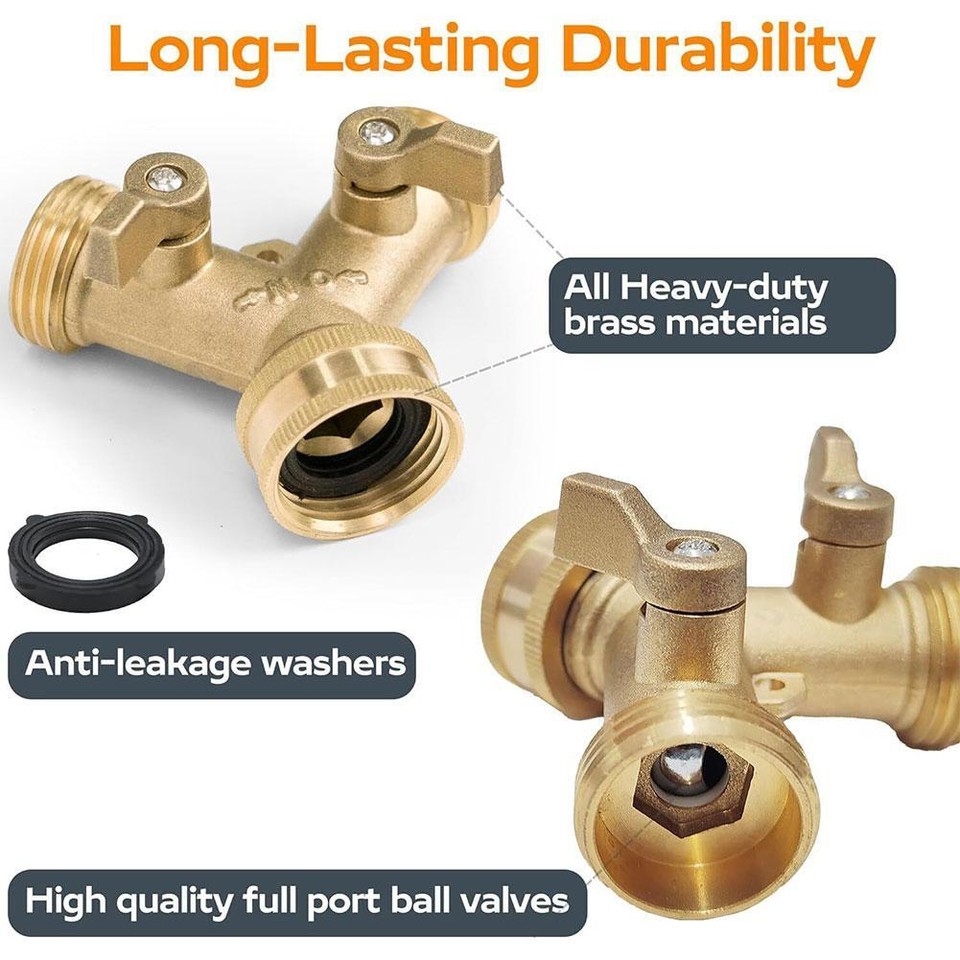 3/4" Solid-Brass Double Two Way Tap Garden Connector Adaptor Hose ...