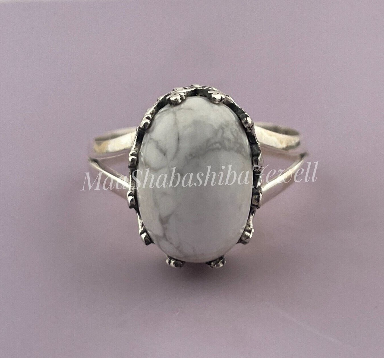 White Howlite Ring Silver Handmade Howlite Ring Gemstone Rings ...