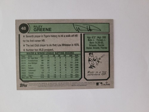 2023 TOPPS HERITAGE RILEY GREENE ERROR ROOKIE CARD DETROIT TIGERS RC ...