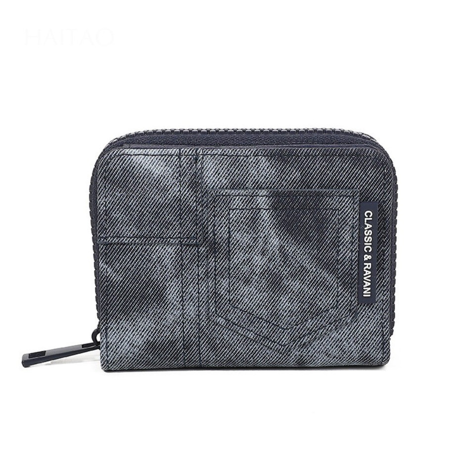 Denim Mini Coin Purse with Zipper Card Holder Fashion Short Wallet ...