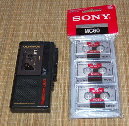 OLYMPUS Pearlcorder L100 Microcassette Voice Recorder SONY MC-60 Tapes ...