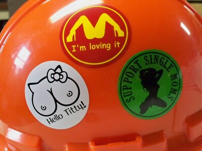 3 Hard Hat Stickers Lovin It Hello Titty Stripper Funny Bump Cap Helmet ...
