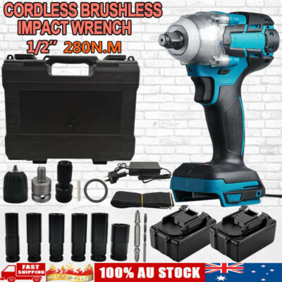 Brushless Impact Rattle Gun 18V 1/2" Wrench Tool Battery Charger Socket ...