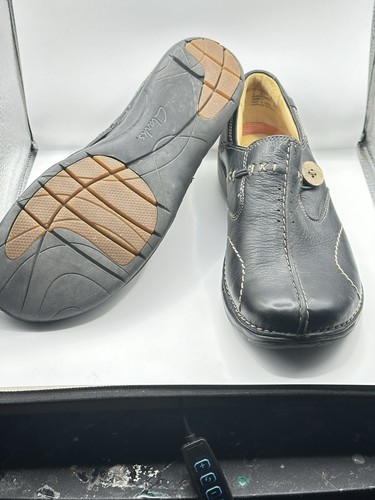 Clarks Unstructured Artisan Un.Loop Black Leather Slip-on Shoes US size ...